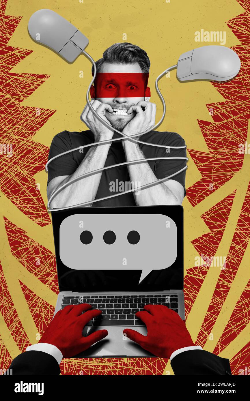 Vertical creative collage illustration black white filter scarred ...