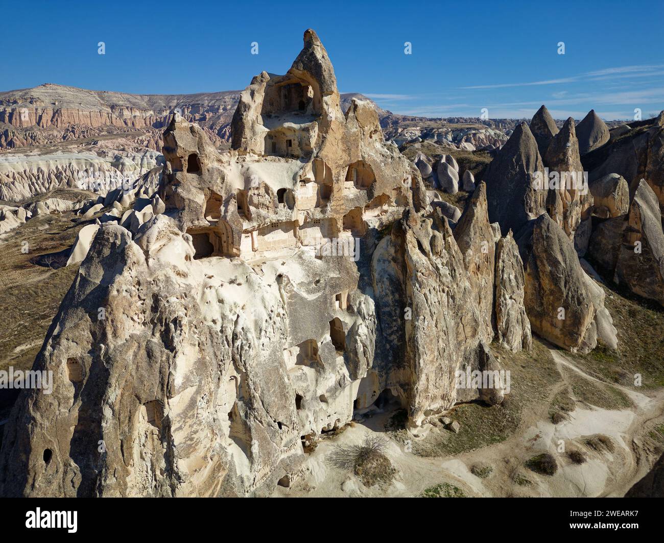 View of the natural beauty of the Rose Red Valley in Cappadocia, Turkey ...