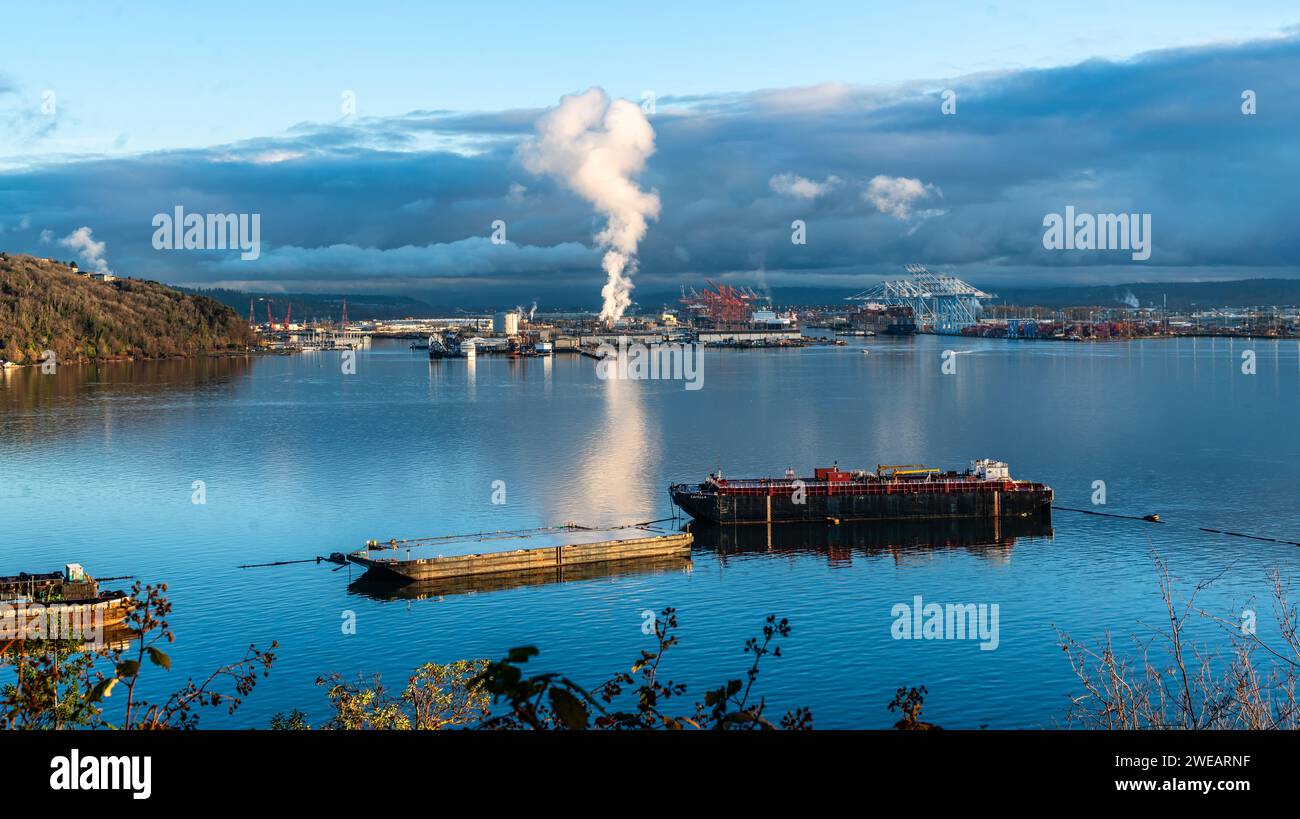 Steam rises at the Port of Tacom in Washington State Stock Photo - Alamy