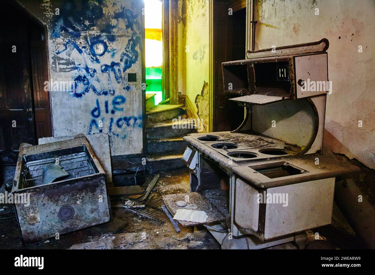 Abandoned Kitchen with Graffiti and Vintage Stove - Urban Decay ...