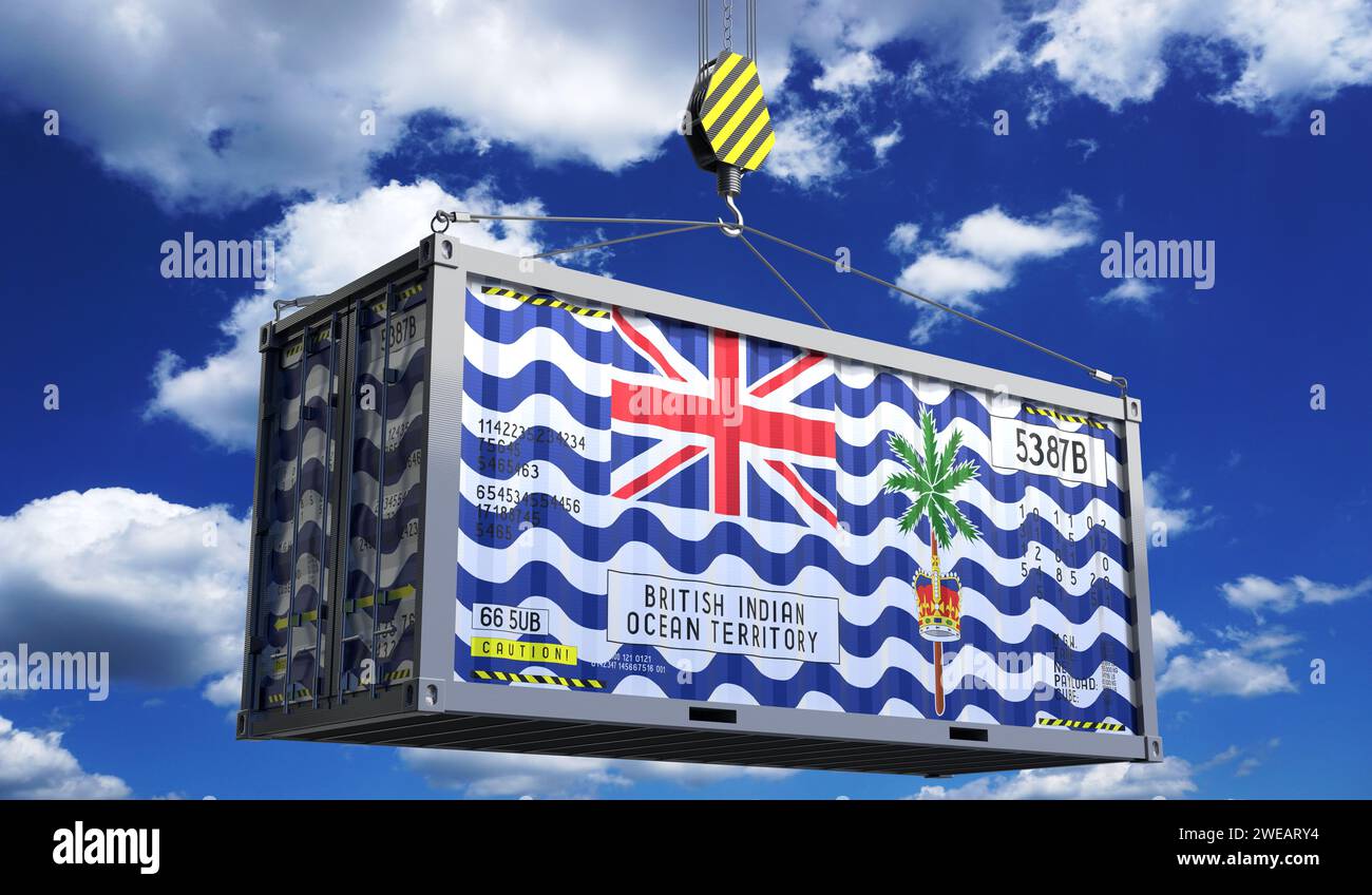 Freight shipping container with national flag of British Indian Ocean ...