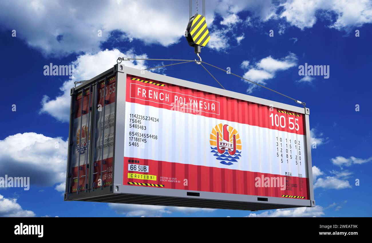 Freight shipping container with national flag of French Polynesia ...