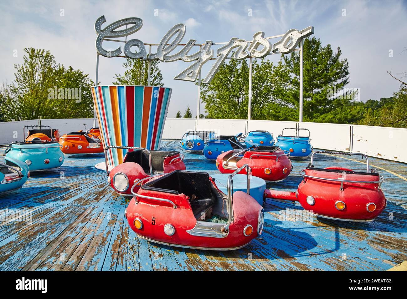 Colorful Bumper Cars at Abandoned Fun Spot Amusement Park Stock Photo ...