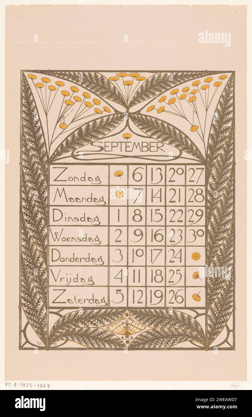 Calendar magazine for September 1896, Theo Nieuwenhuis, 1895 print A ...