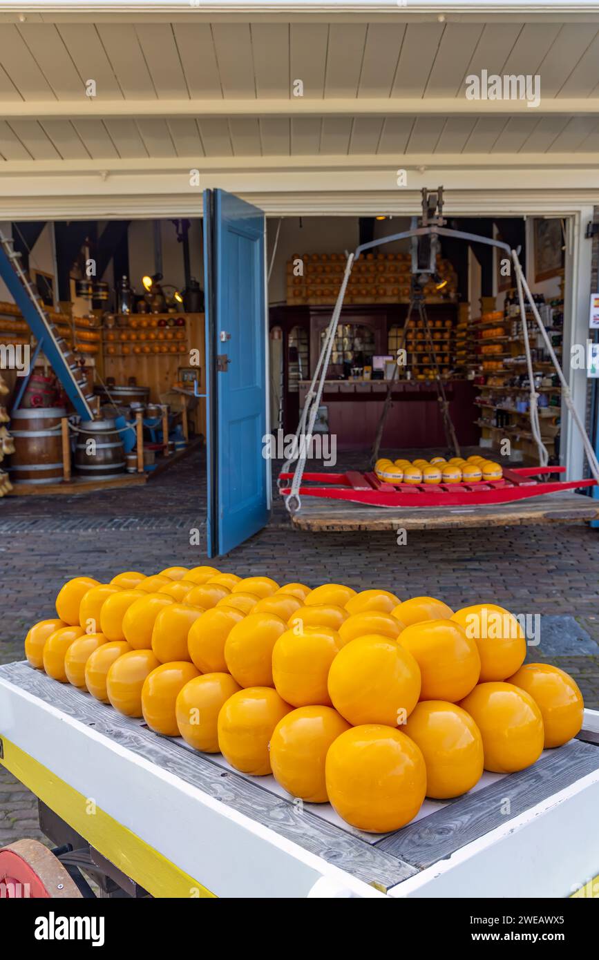Detail of edam cheeses, town cheese market, Edam, North Holland ...