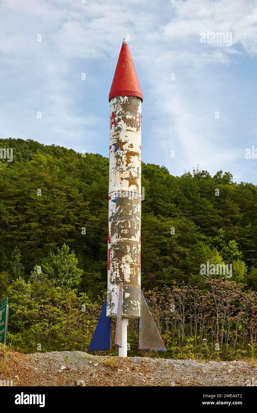 Vintage Rocket Model in Green Park - Weathered Space Exhibit Stock ...