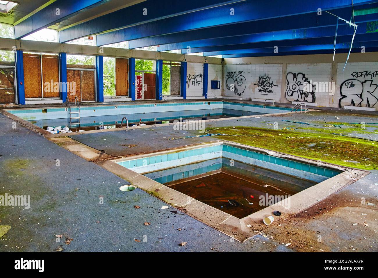 Abandoned Hotel Indoor Pool with Graffiti and Decay, North Randall Ohio ...