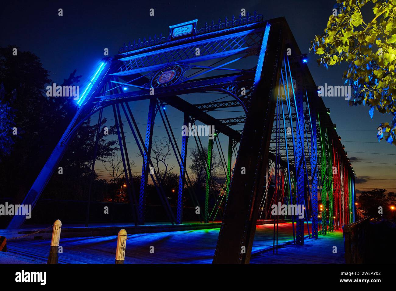 Twilight Glow on Wells Street Bridge with LED Lights, Fort Wayne Stock ...