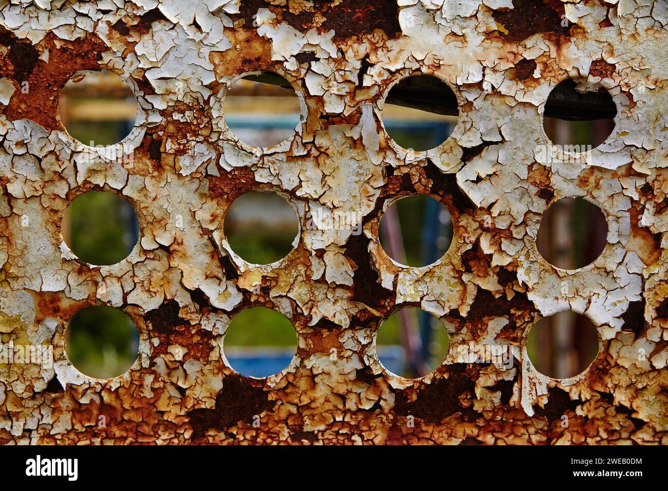 Rusted Surface with Peeling Paint and Circular Holes Texture Stock ...