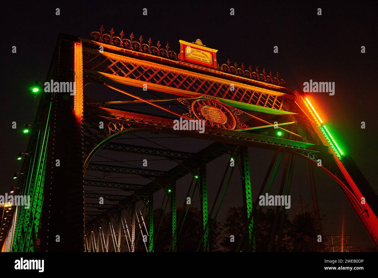Colorful Illuminated Bridge at Night, Urban Landmark Low Angle View ...