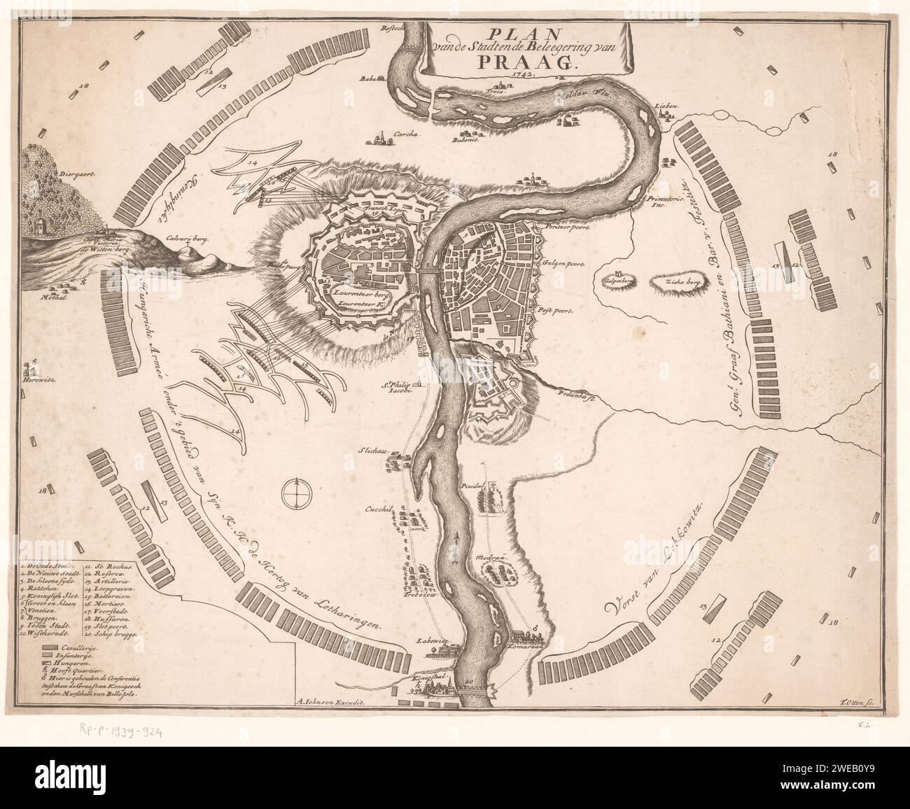 Map of the siege of Prague, 1742, Theodorus Otten, 1742 - 1744 print ...