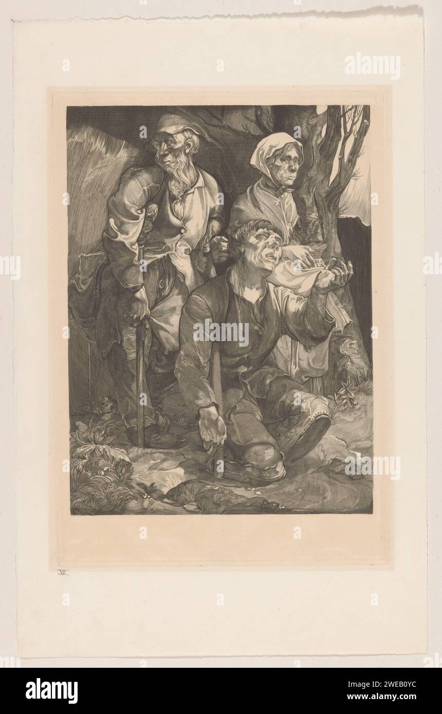 Three beggars near a tree, Johannes Josephus Aarts, 1881 - 1934 print ...