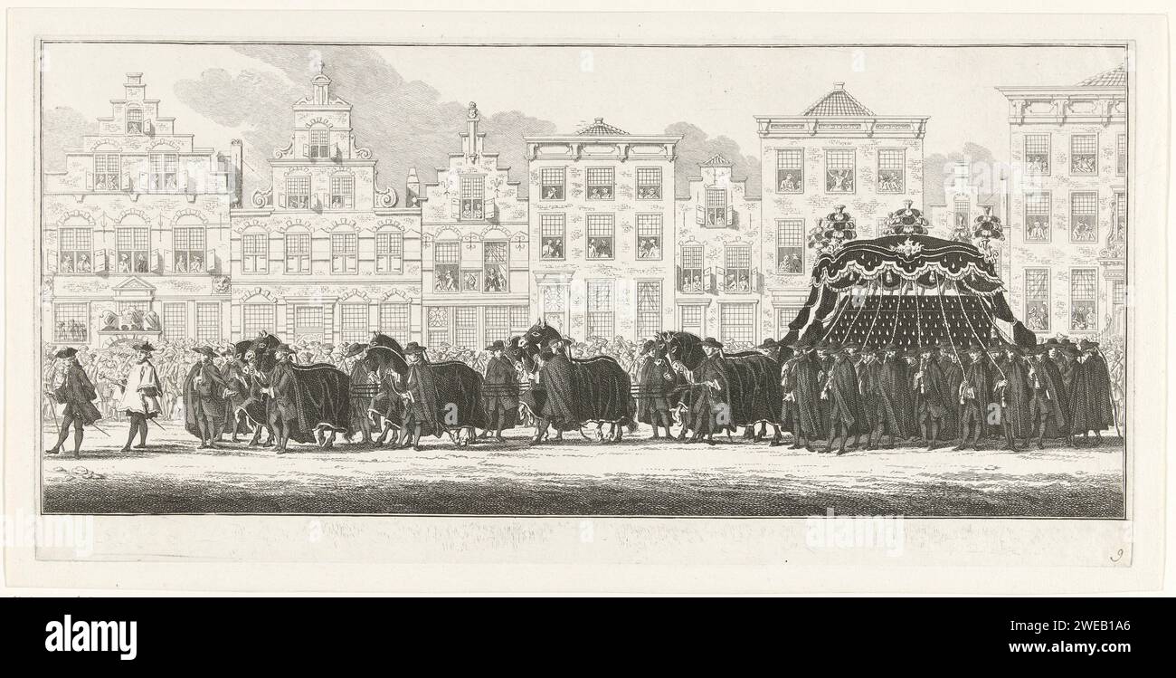 Hofdienaren accompany the corpse of Anna van Hannover in the corpse in Delft, 1759, Simon Fokke ...