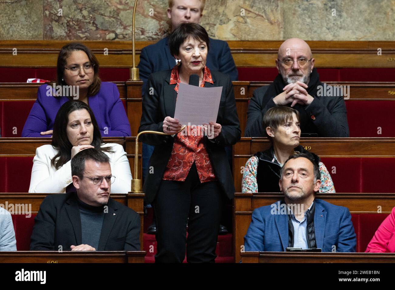 Paris, France. 24th Jan, 2024. French LFI deputy Andree Taurinya takes ...