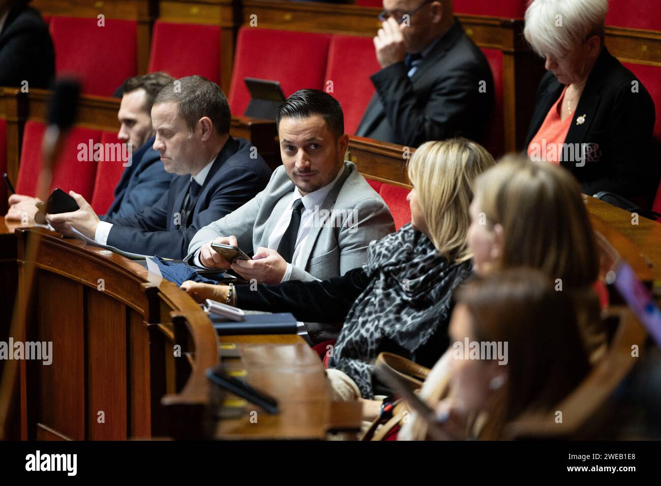 Paris, France. 24th Jan, 2024. LR deputy Maxime Minot takes part in a ...