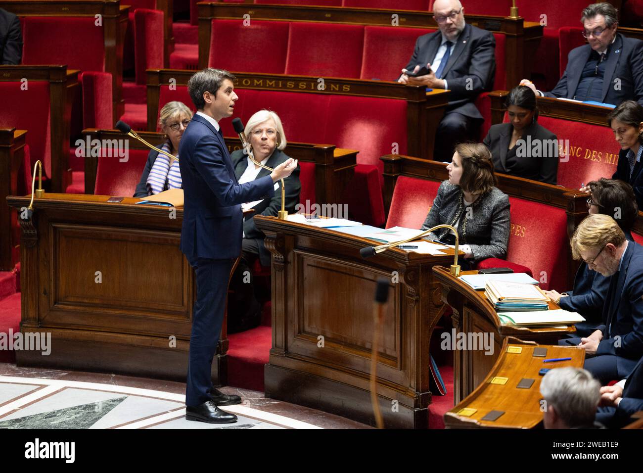 Paris, France. 24th Jan, 2024. French Prime Minister Gabriel Attal ...