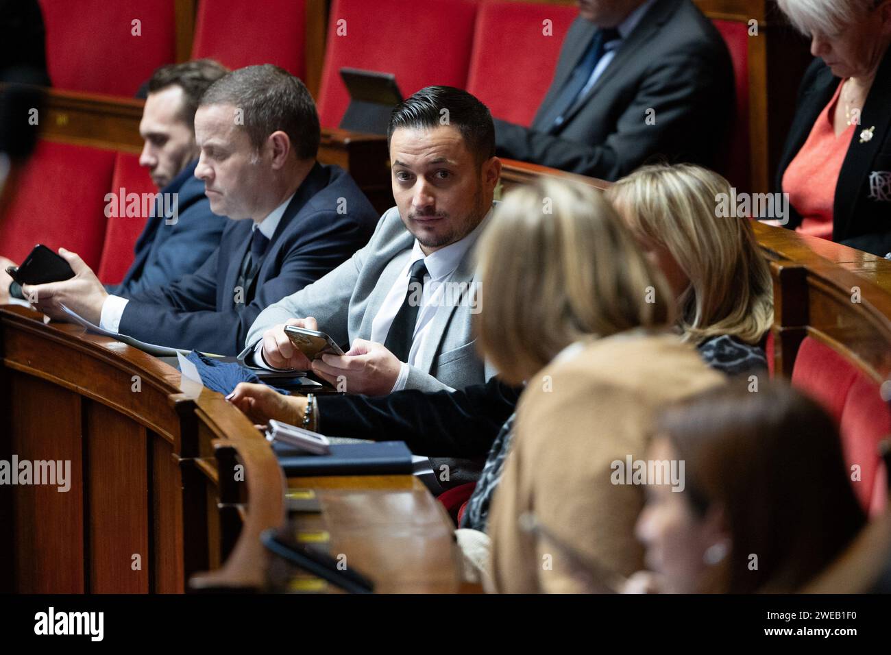 Paris, France. 24th Jan, 2024. LR deputy Maxime Minot takes part in a ...