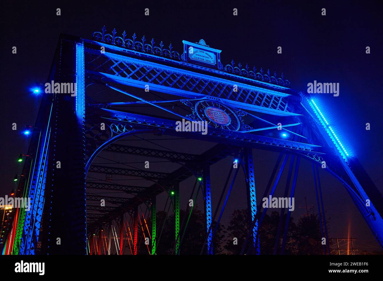 Illuminated Steel Bridge at Night with LED Lights, Urban Design Stock ...