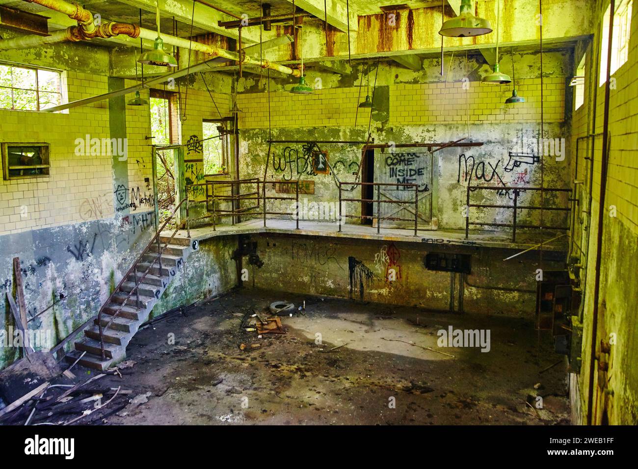 Abandoned Interior with Graffiti in Ohio, Industrial Decay Perspective ...