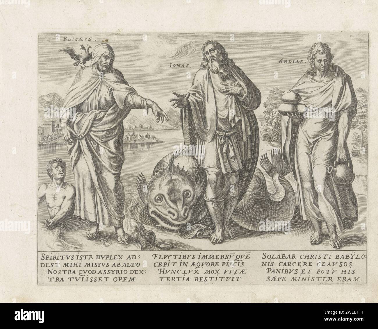 Elisa, Jona an Obadja, Anonymous, After Jan Snellinck (I), 1585 print ...