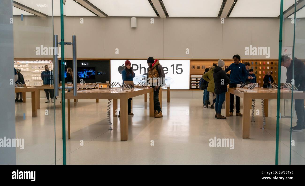 Customers and browsers at the Apple store in the World Trade Center of ...