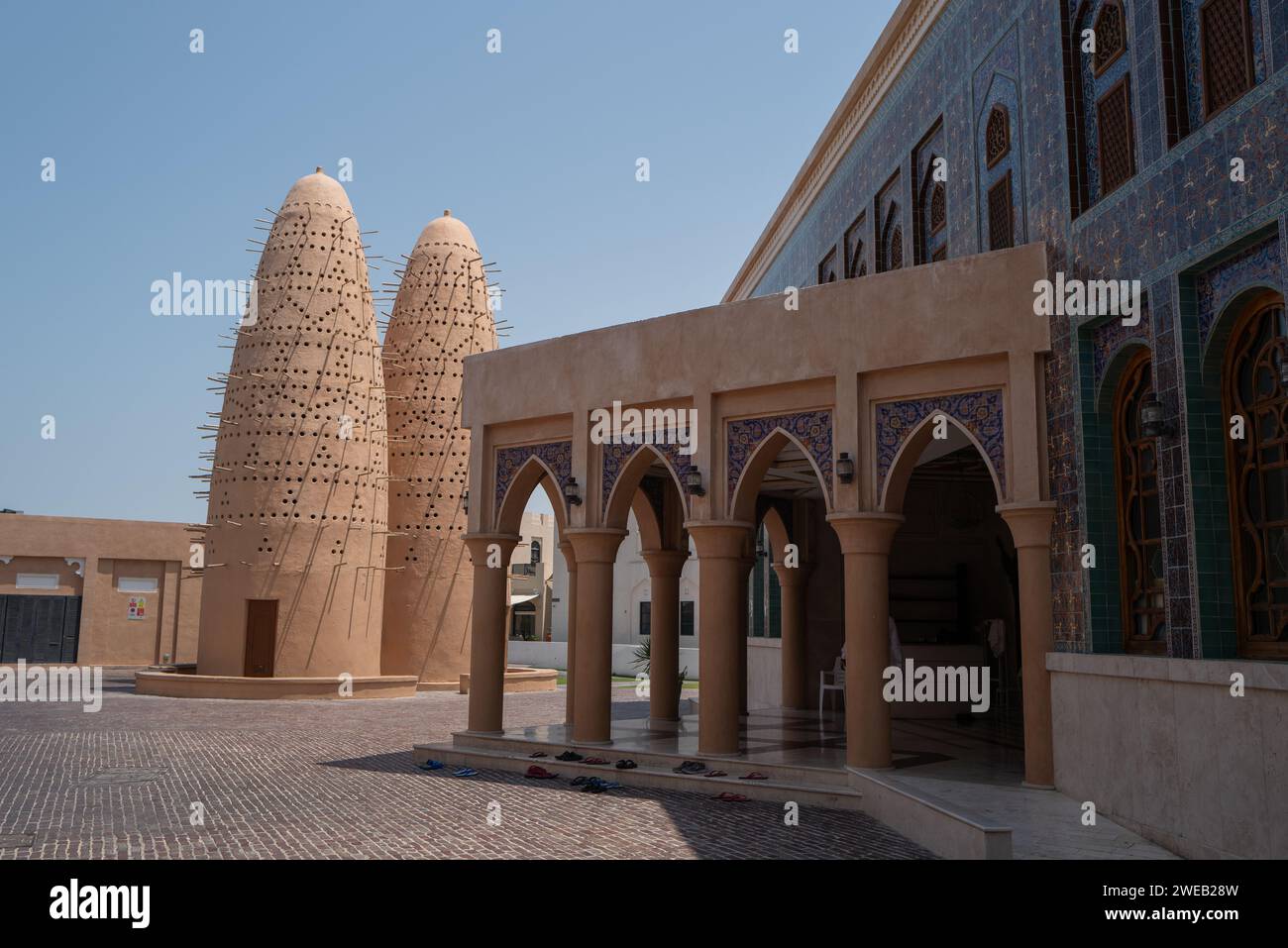 Katara Mosque (Blue Mosque) & Pigeon Towers, Doha, Qatar Stock Photo ...