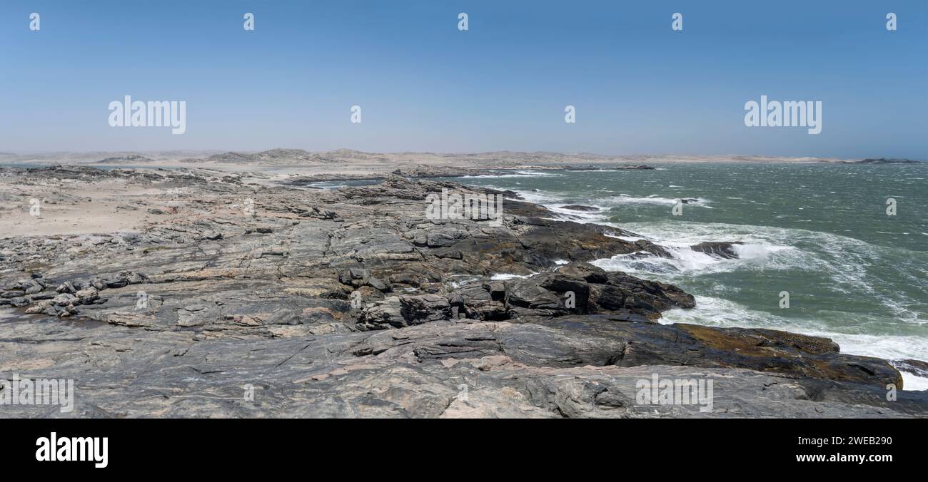 aerial landscape with Atlantic ocean shore south of historical site ...