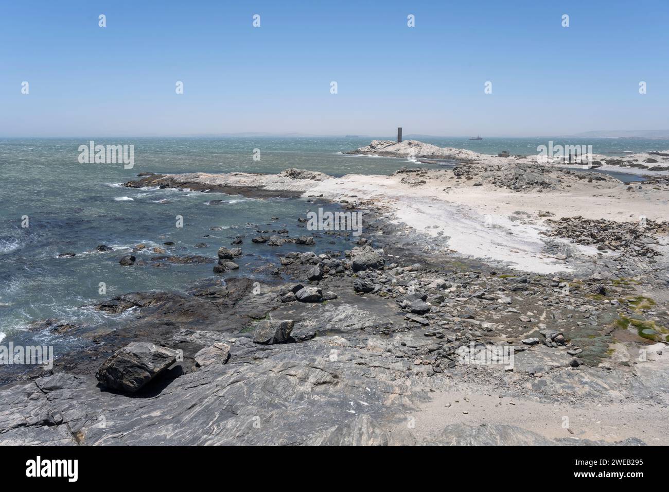 aerial landscape with little coves on Atlantic ocean shore, shot in ...