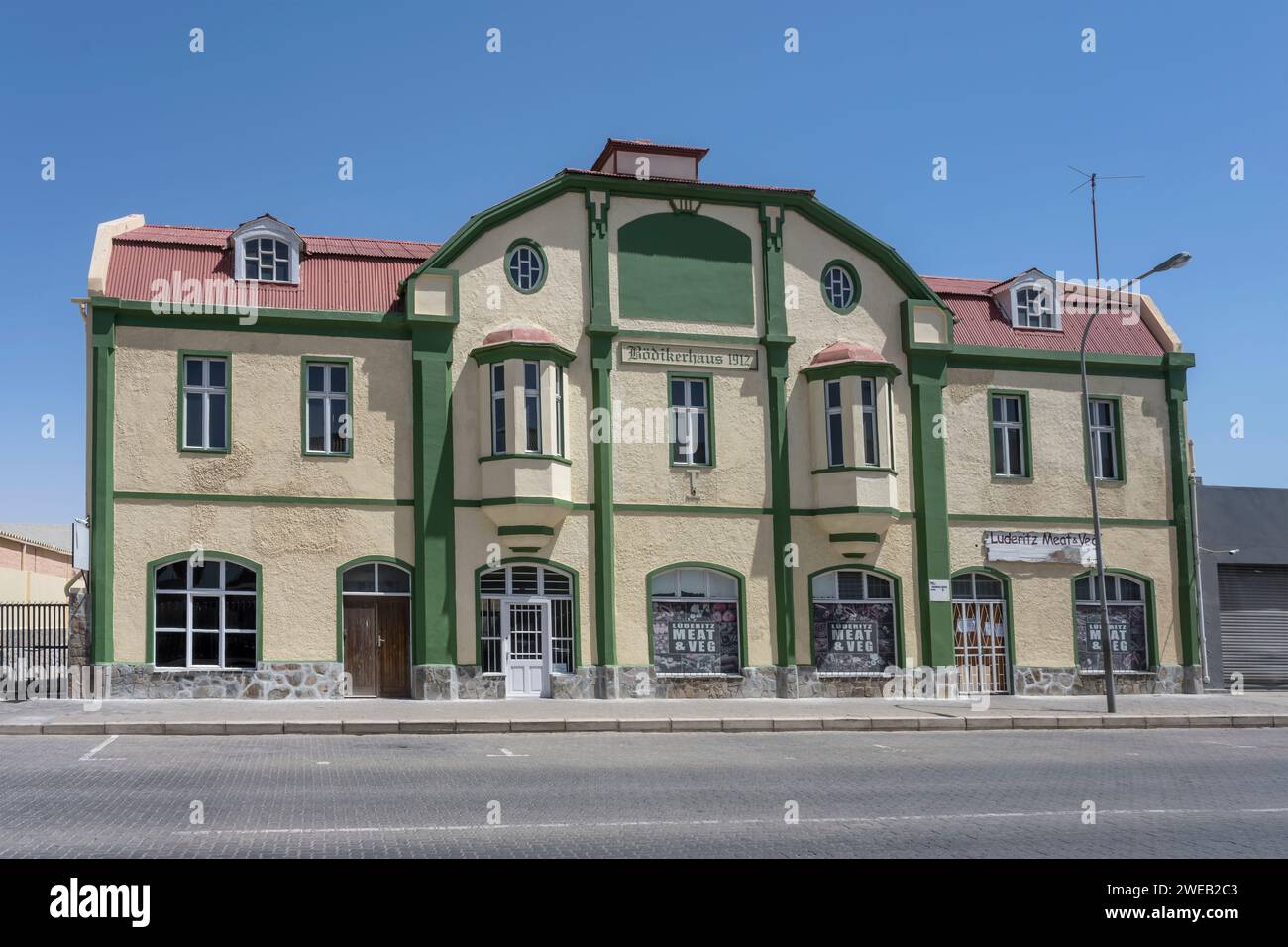 cityscape with picturesque old decorated commercial building at ...