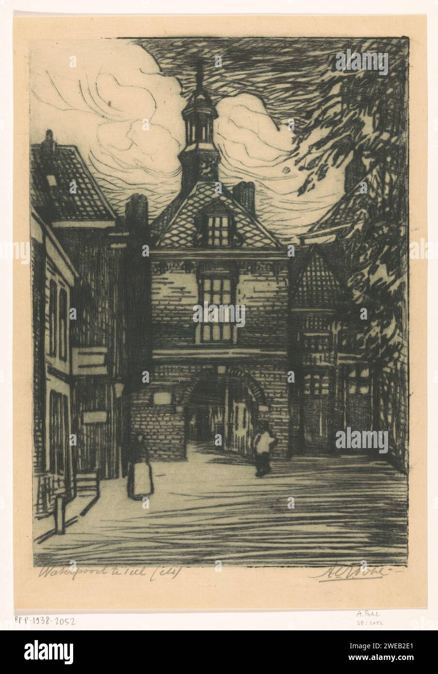 Waterpoort in Tiel, Anton Vincent Emanuel Pohl, 1886 - 1938 print Two ...