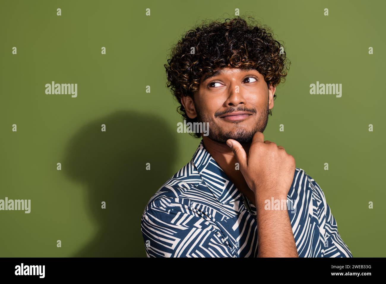 Portrait of young intelligent indian man handsome model touch chin ...