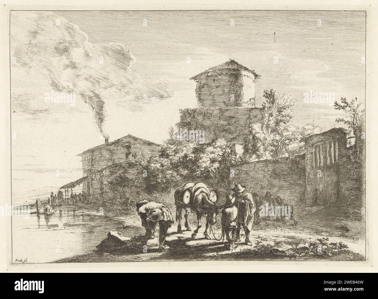 Men and a mule at Via Appia, Jan Both, 1644 - 1652 print Utrecht paper ...