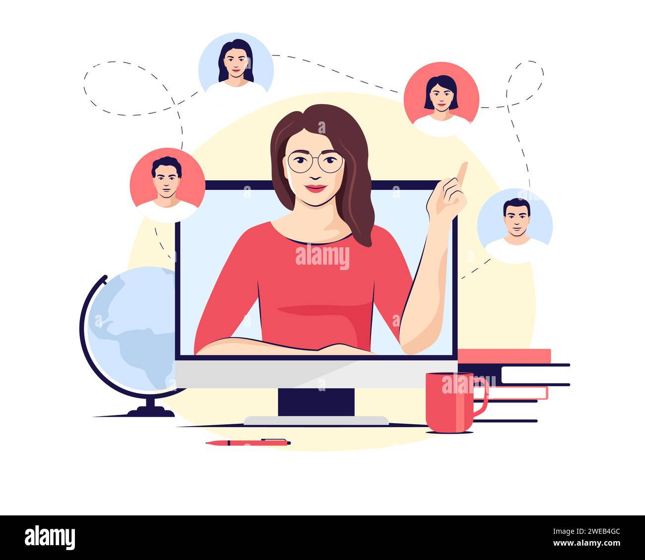 Online education, woman teaching people via video call Stock Vector ...