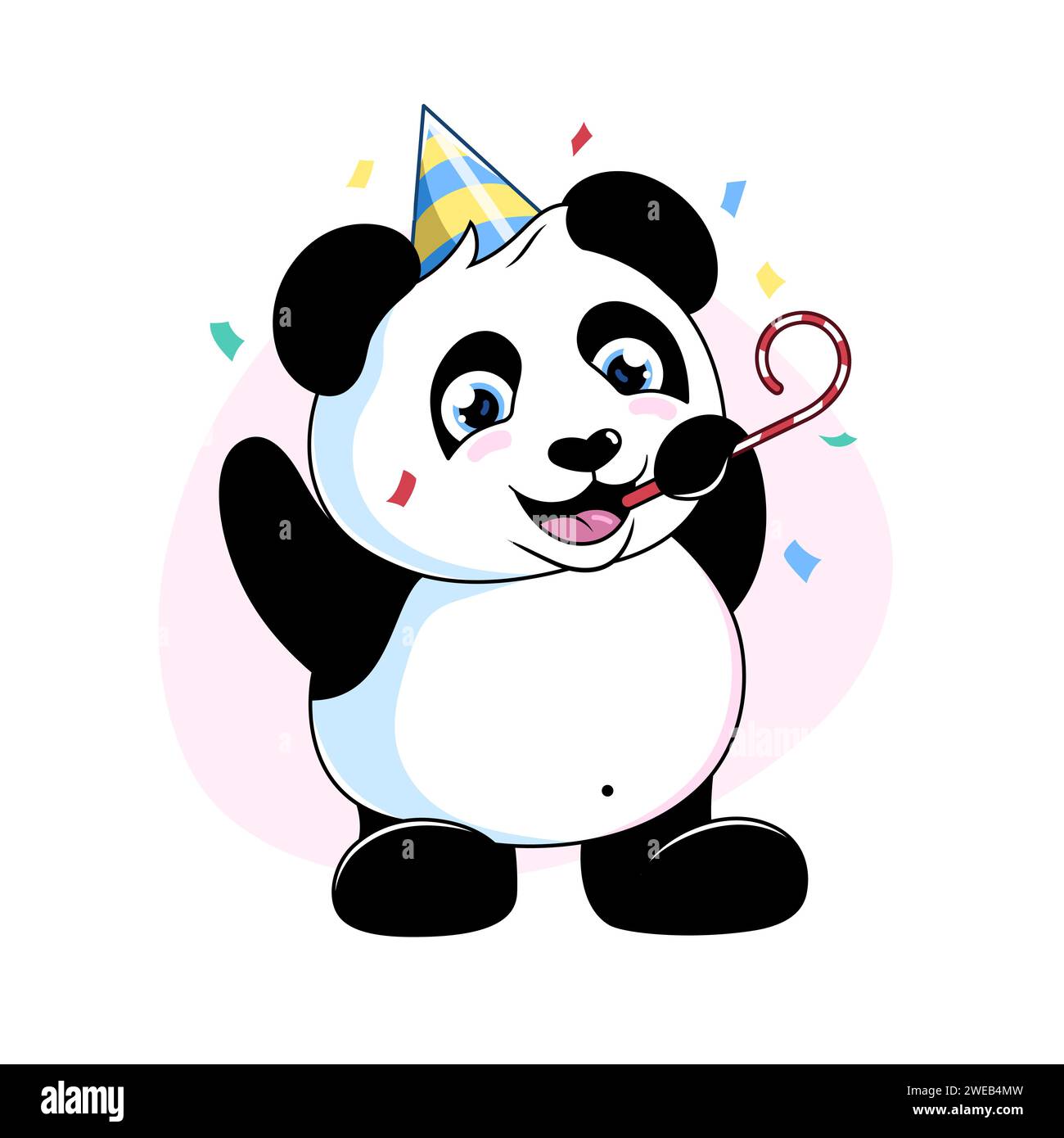 Panda with confetti, cute cartoon panda bear, celebration illustration ...