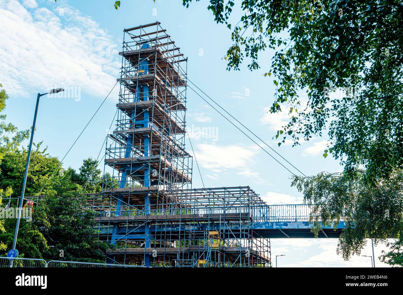 Scaffolding erected around bridge during repairing Stock Photo - Alamy