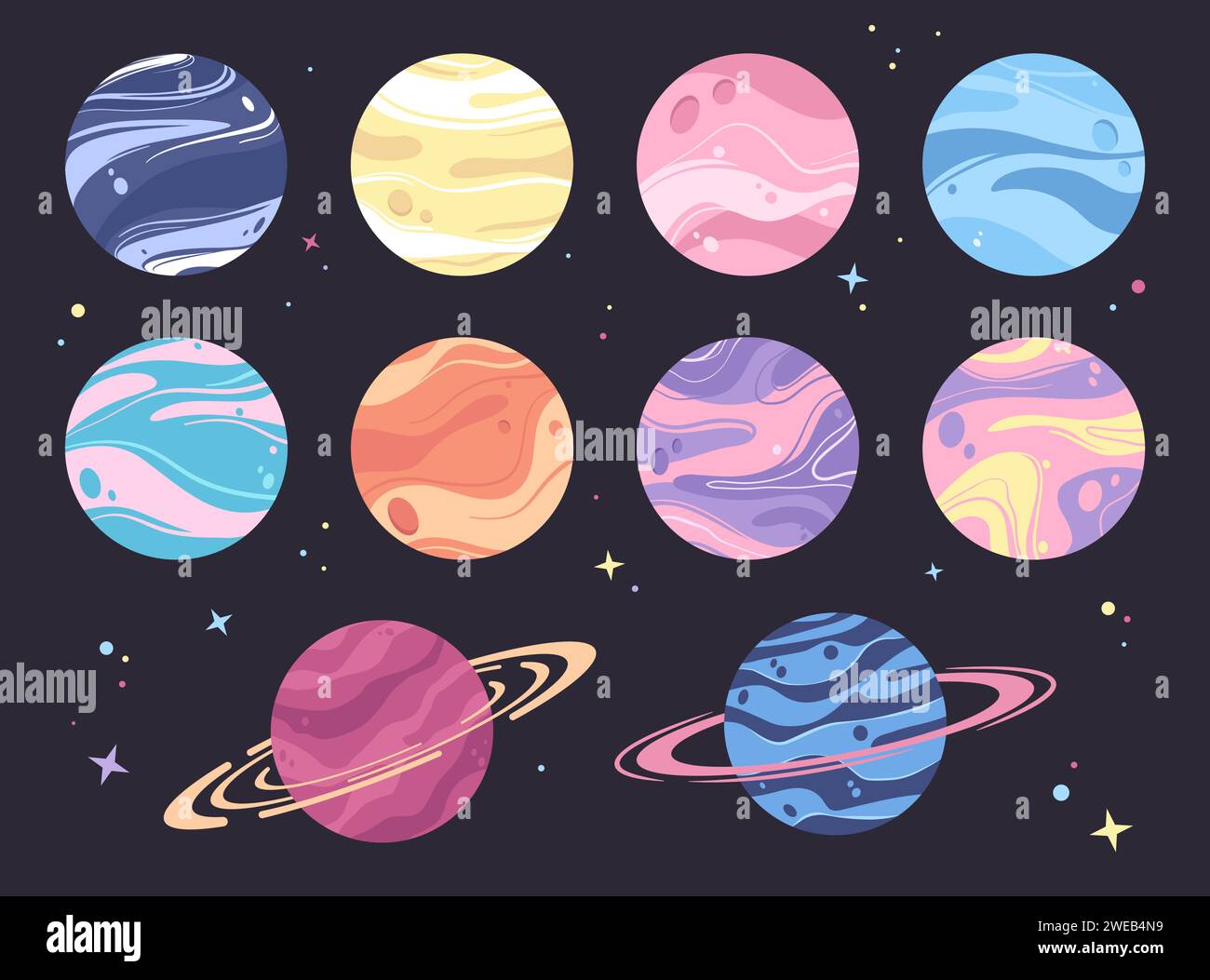 Panet, space illustrations, cartoon style drawings Stock Vector Image ...