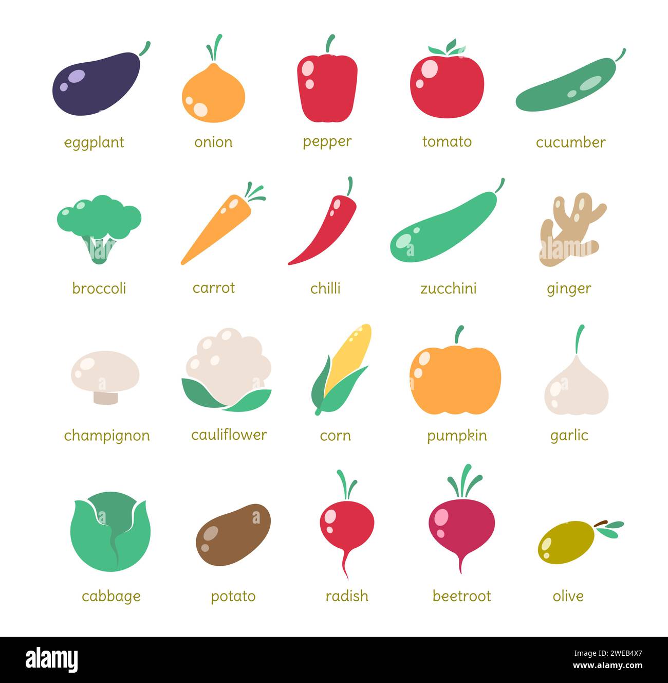 Simple vegetable icons, big set of vector illustrations Stock Vector ...