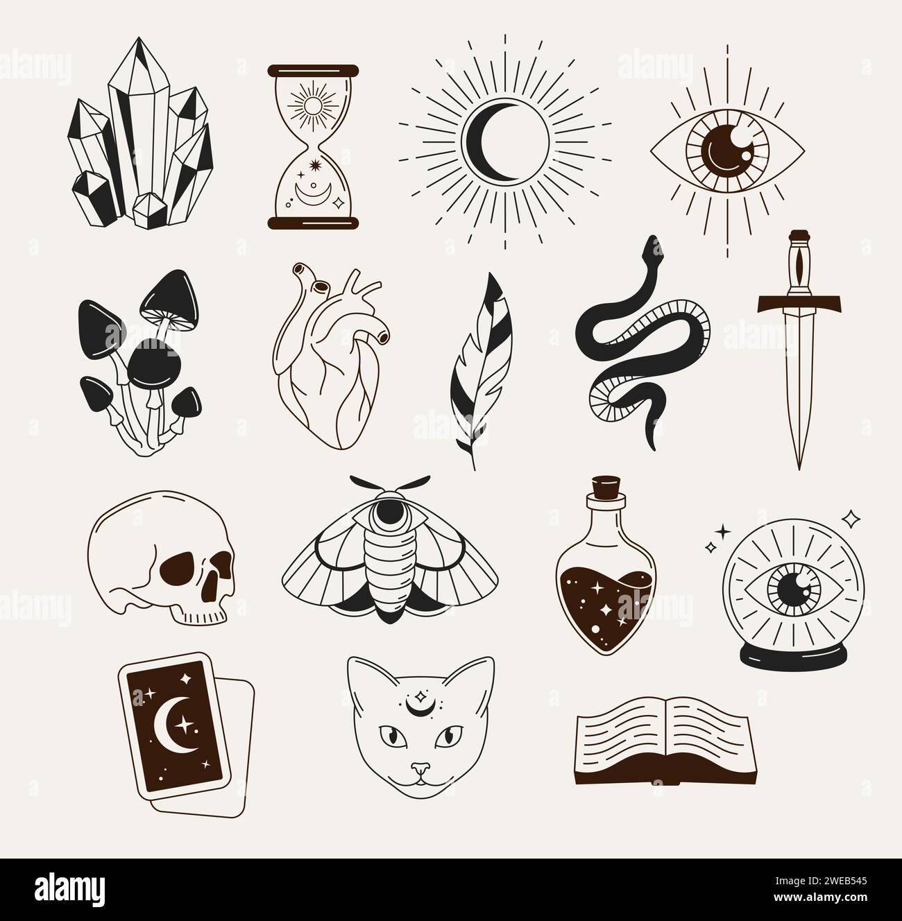 Witchcraft, mystical, astrological, esoteric, magic objects, icons ...