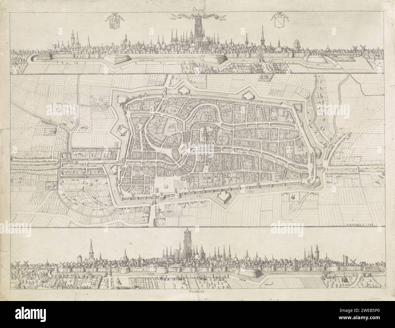 Map and profile of the city of Utrecht, Adam van Vianen (I), 1598 print ...
