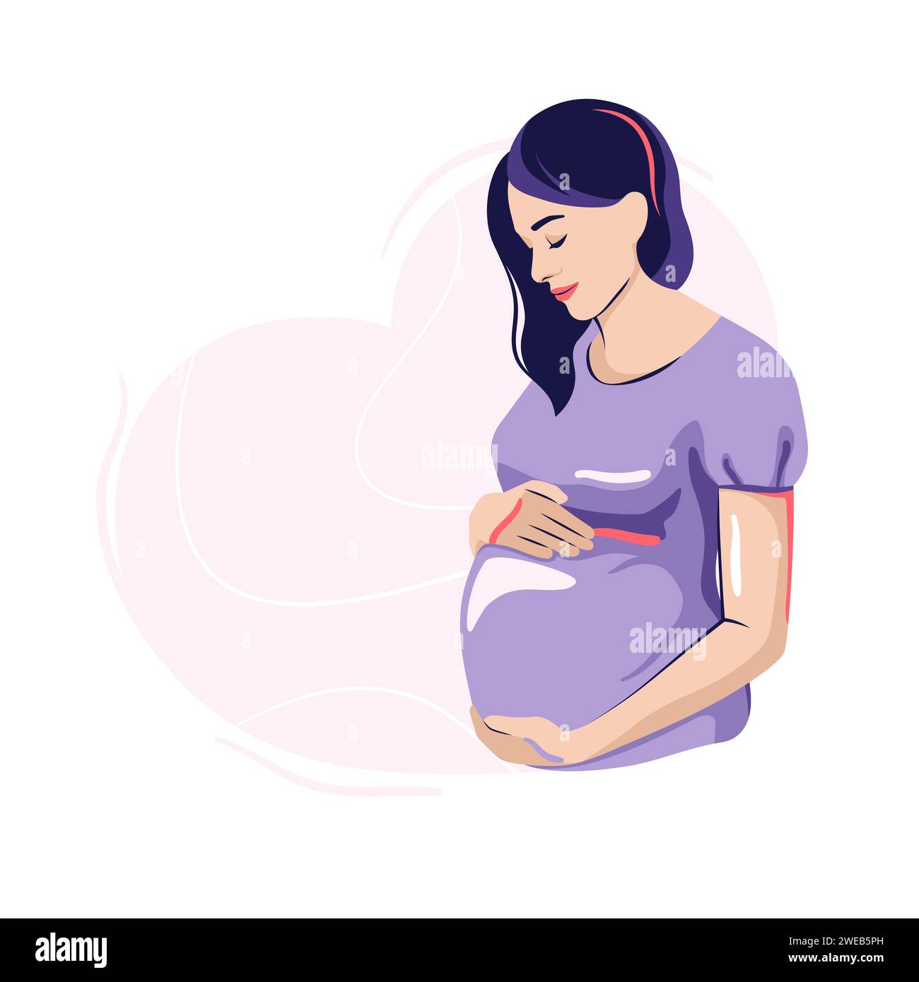 Pregnant woman on a heart-shaped background, maternity vector ...