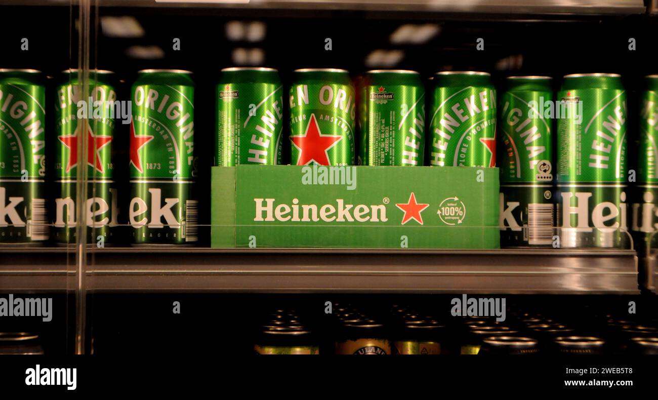 Copenhagen, Denmark /24 January 2024/.Heineken dutch beer in danish ...