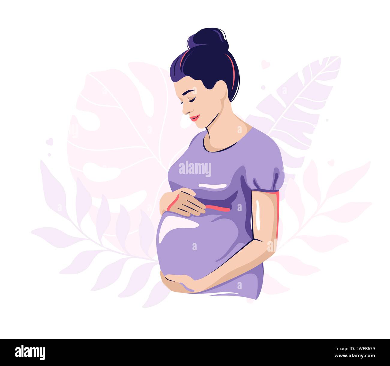 Pregnant woman on a heart-shaped background, maternity vector ...