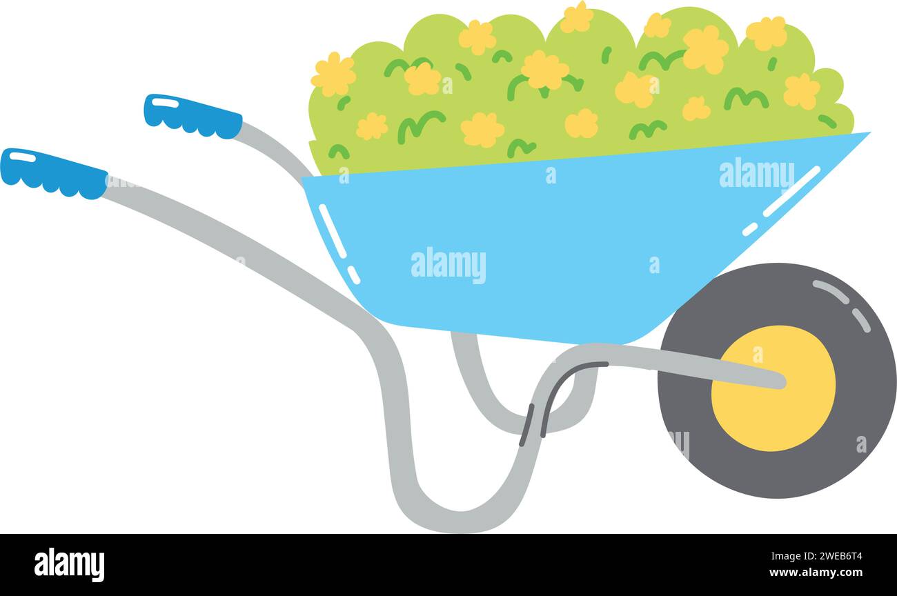 Hand drawn wheelbarrow with flowers. Concept of gardening, spring time ...