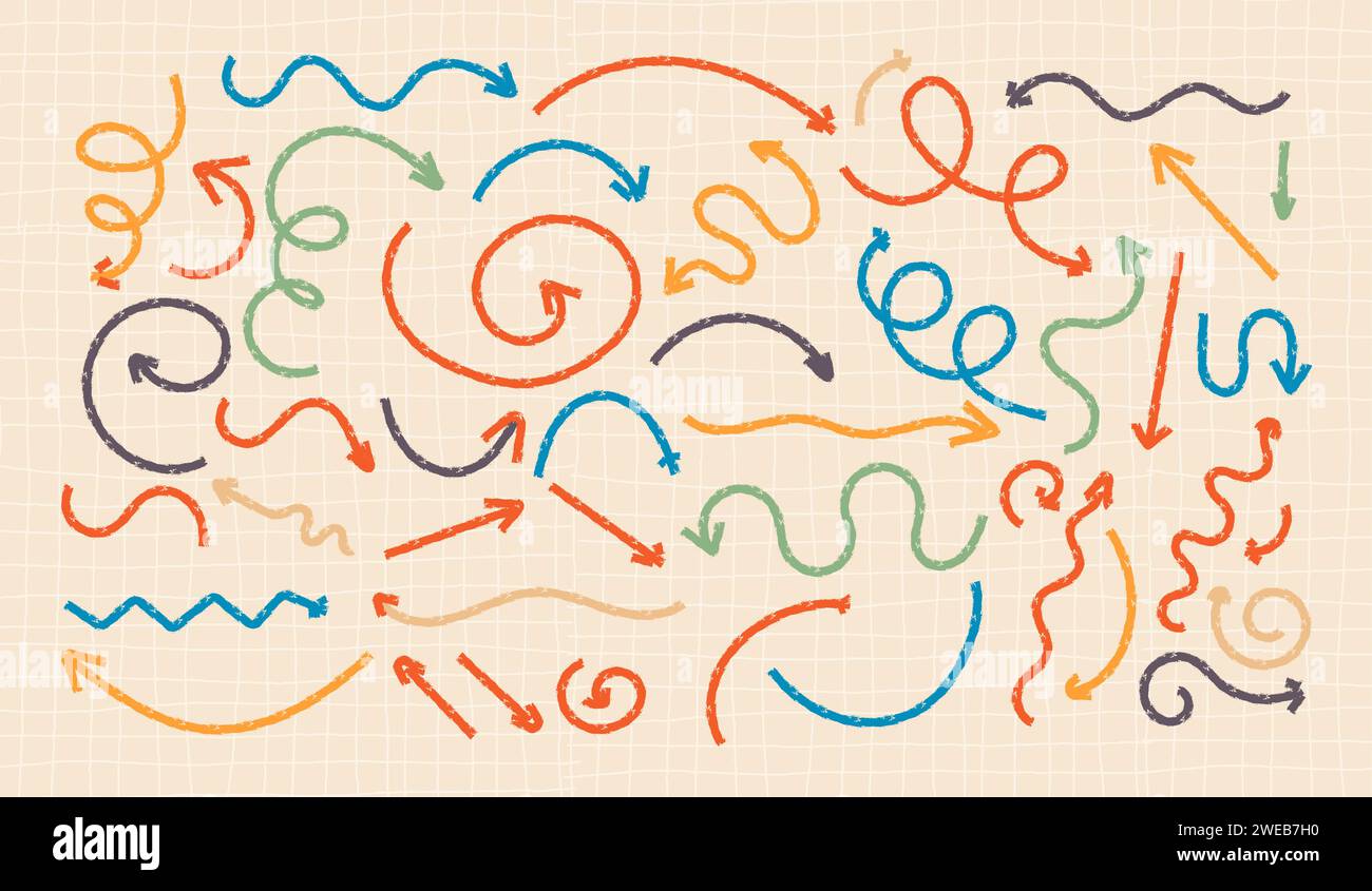 Isolated vector arrows set with hand drawn doodle brush arrows and wavy ...