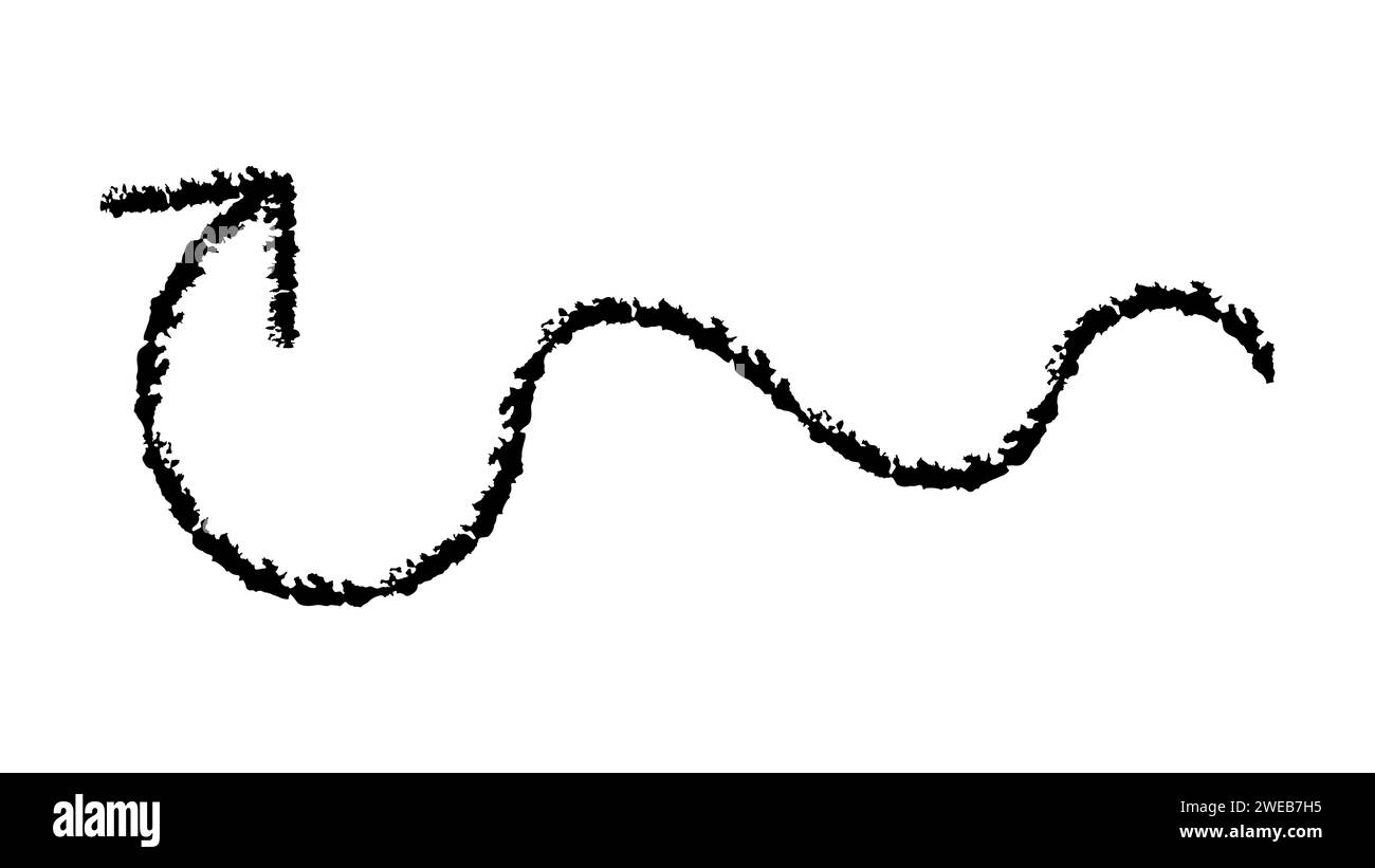 Hand drawn crayon chalk charcoal line arrows set. curvy and wavy arrows ...