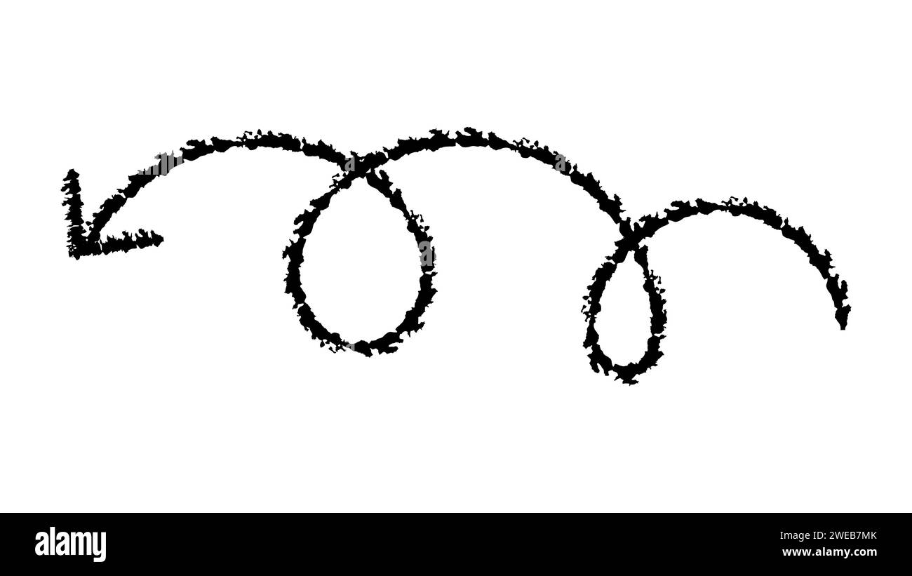 Hand drawn crayon chalk charcoal line arrows set. curvy and wavy arrows ...