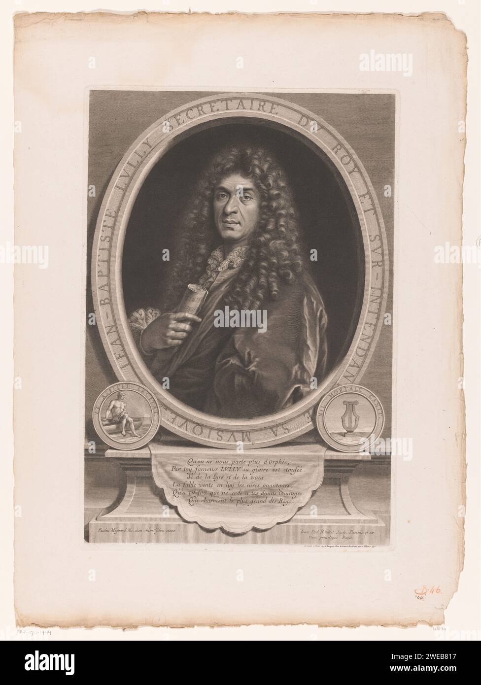 Portret van Jean -Baptiste Lully, Jean Louis Roullet, After Paul ...