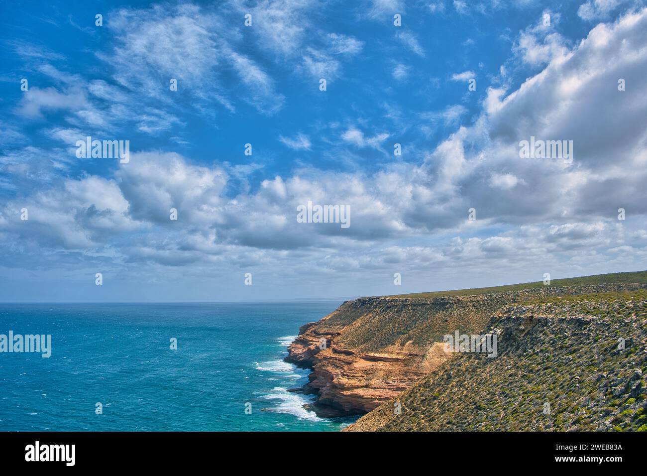 The barren sandstone coastal cliffs of Kalbarri National Park, Western ...