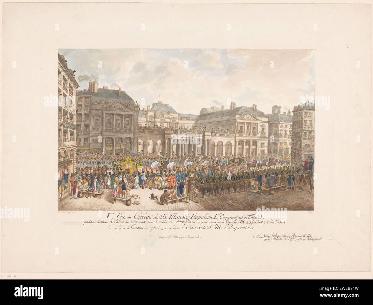 View of a procession with Napoleon I Bonaparte, L.D. Leleu, 1804 print ...