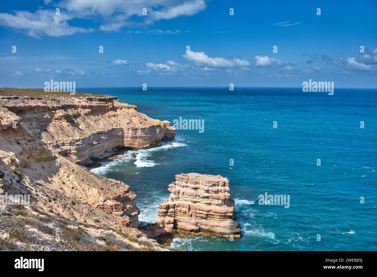 Layered Tumblagooda sandstone, topped by Tamala limestone, at the ...
